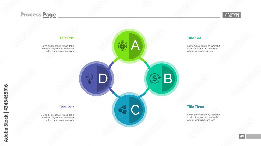 Four circles process chart. Business data. Option, diagram, design ...