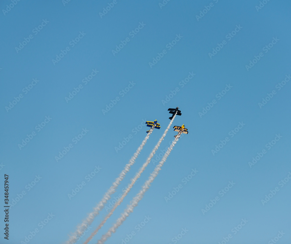 Airplanes on airshow. Aerobatic team performs flight at air show Stock ...