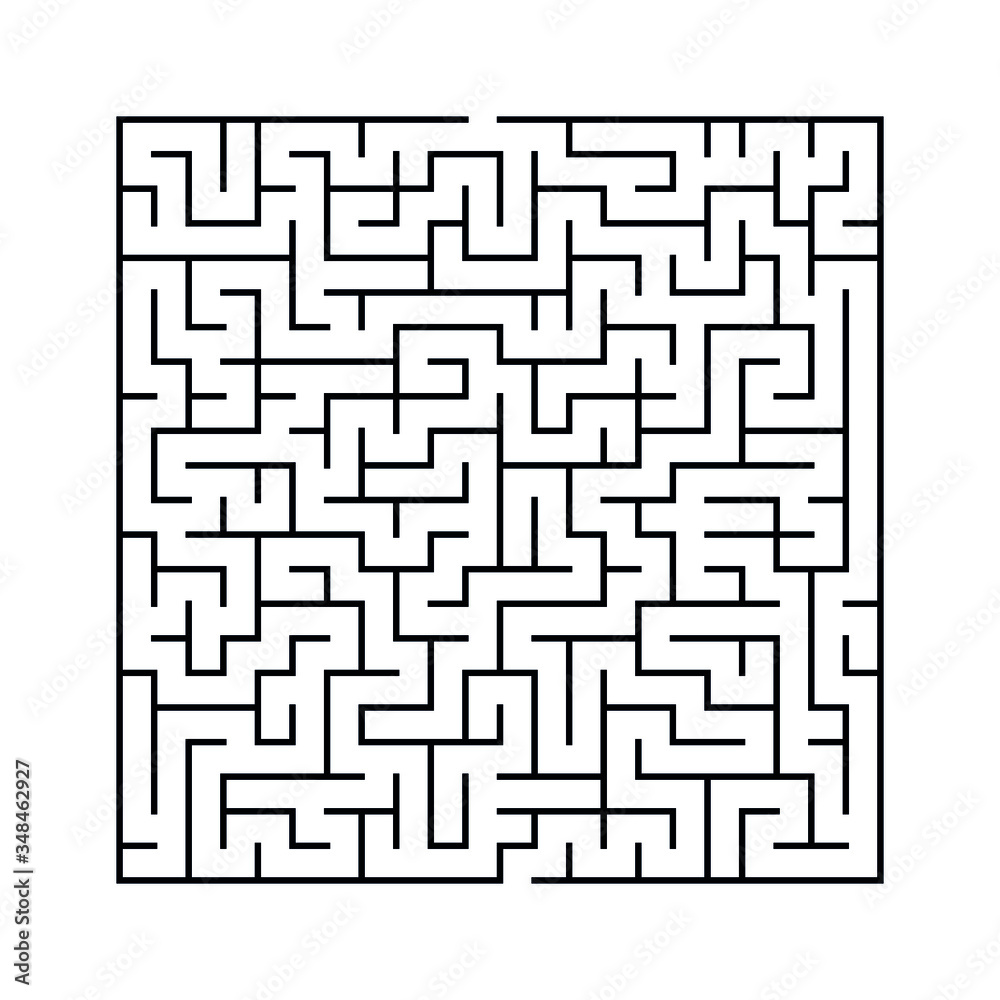 Maze. Education logic game labyrinth for kids. Find right way. Isolated simple square maze black ...