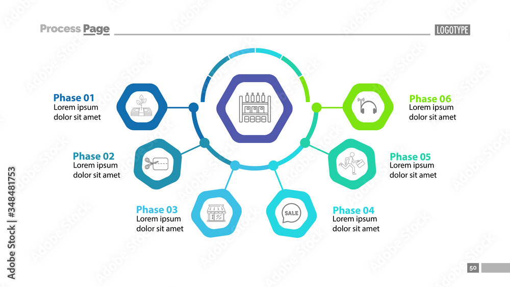 Business chart with six phases template. Business data. Graph, chart ...
