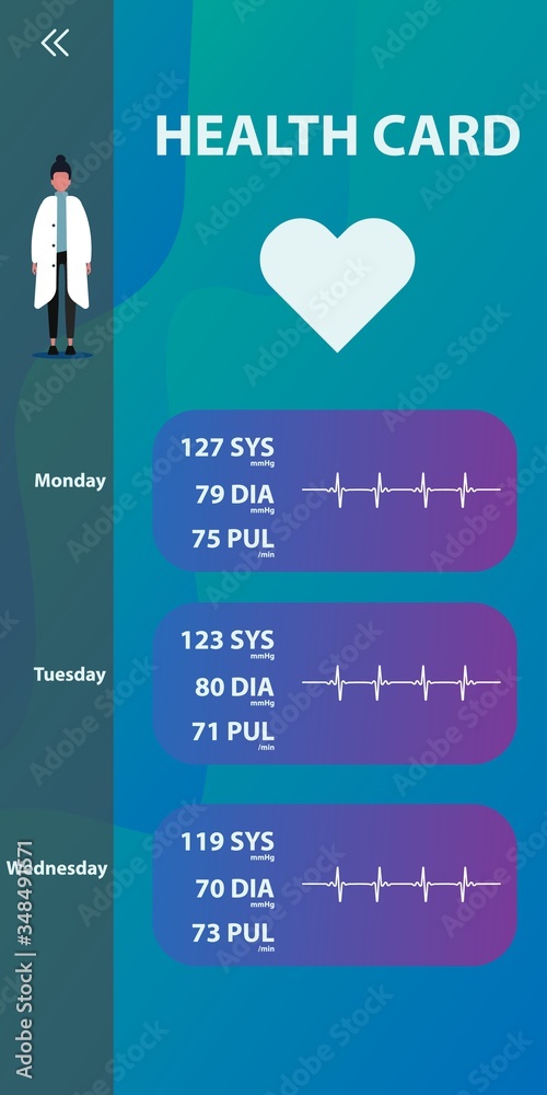 Vector illustration of patient health card with vital signs Stock ...