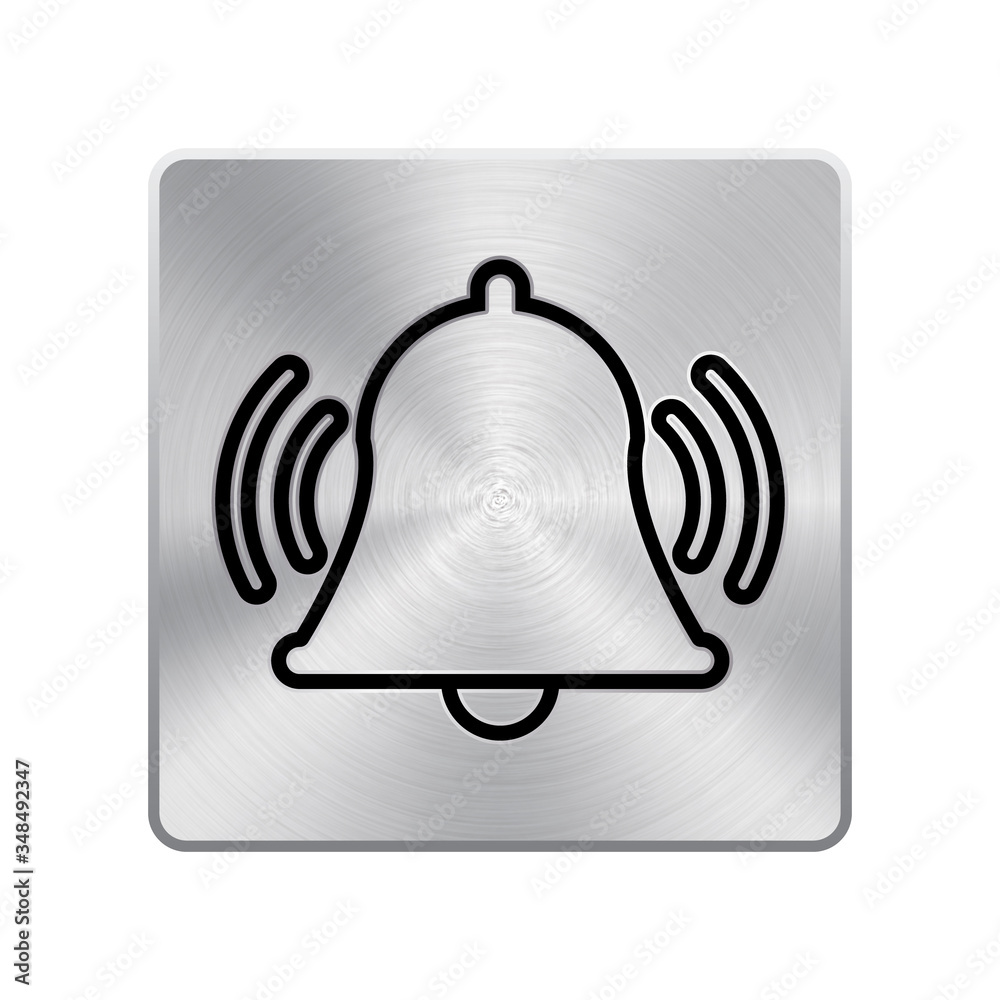 Silver metal button with bell icon. Notification bell for social media ...