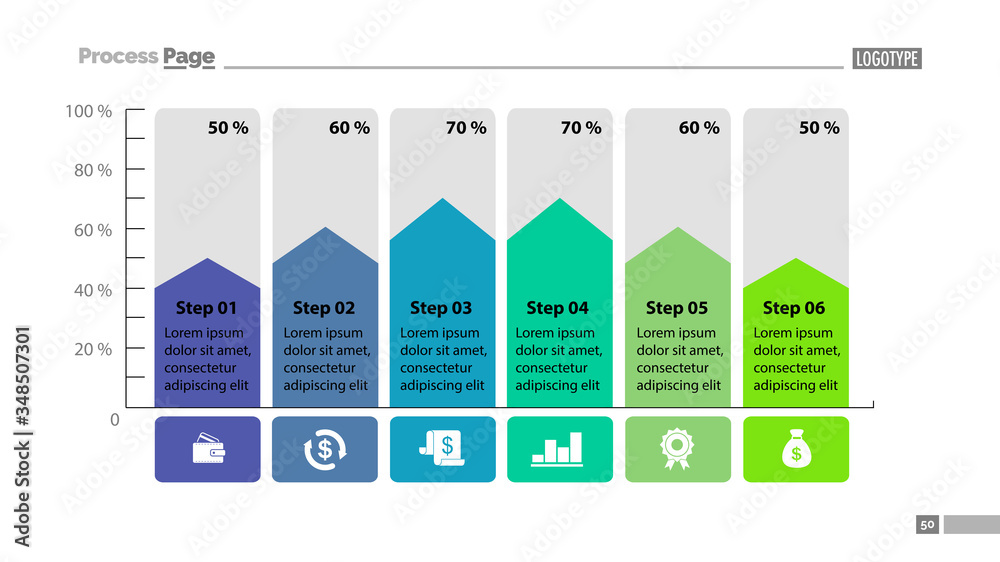 Six steps percentage process chart design. Element of chart, graph ...
