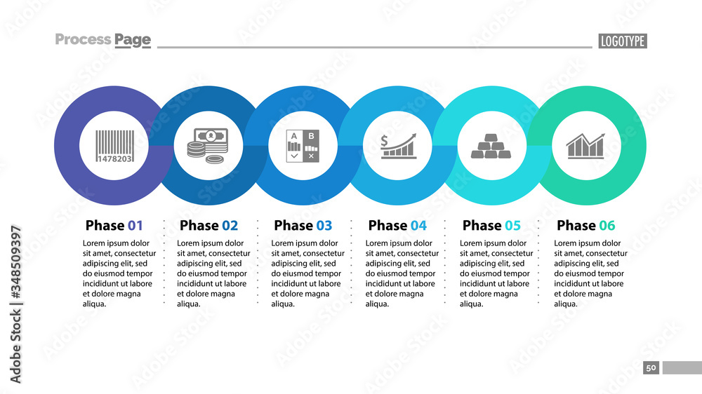 Six Phases Timeline Slide Template Business Data Graph Chart Design