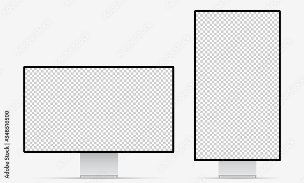 Mockup screen monitor display. Silver computer monitor with blank ...