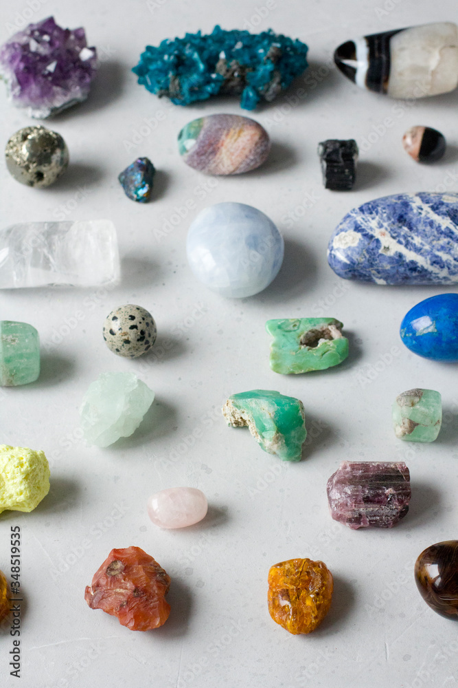 Beautiful bright multi-colored collection of natural stones and ...