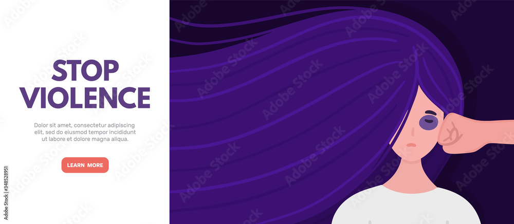 Stop domestic violence. Woman is punched in face by aggressor. Girl ...