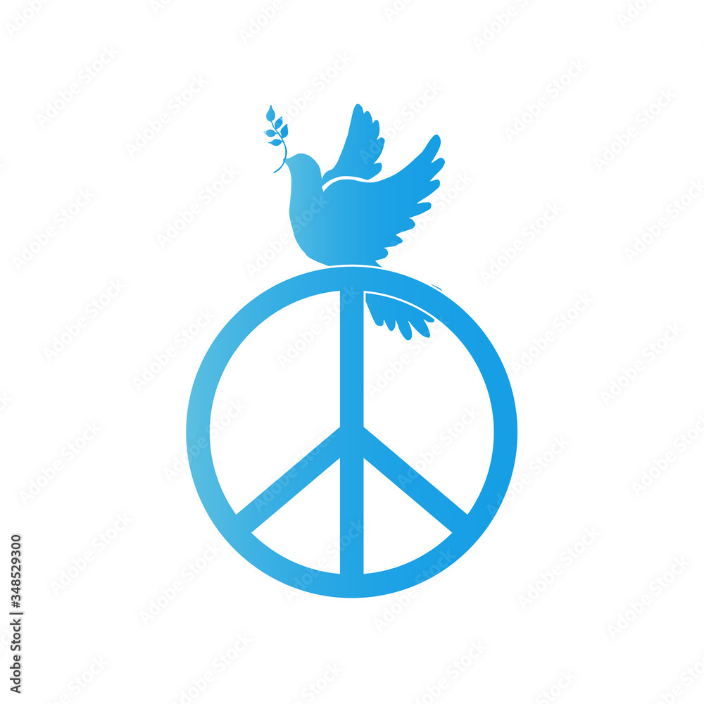 World peace day. Blue dove of peace icon and peace sign, illustration Stock Illustration | Adobe ...