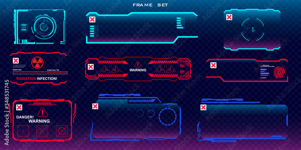 set of futuristic screens for video games with elements of HUD, GUI, UI ...