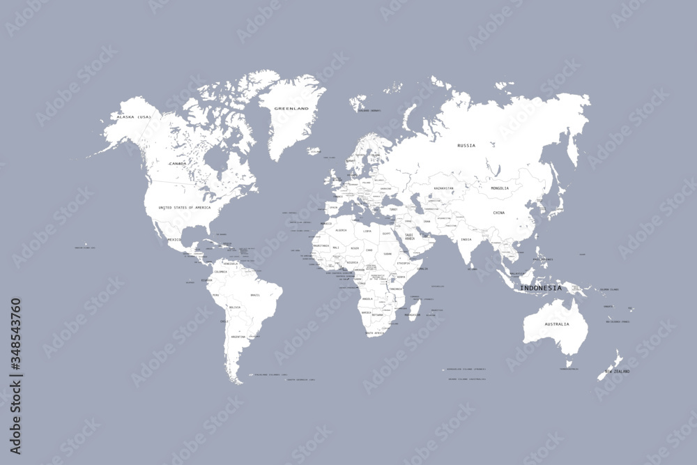 White world map isolated countries, countries name. vector illustration ...