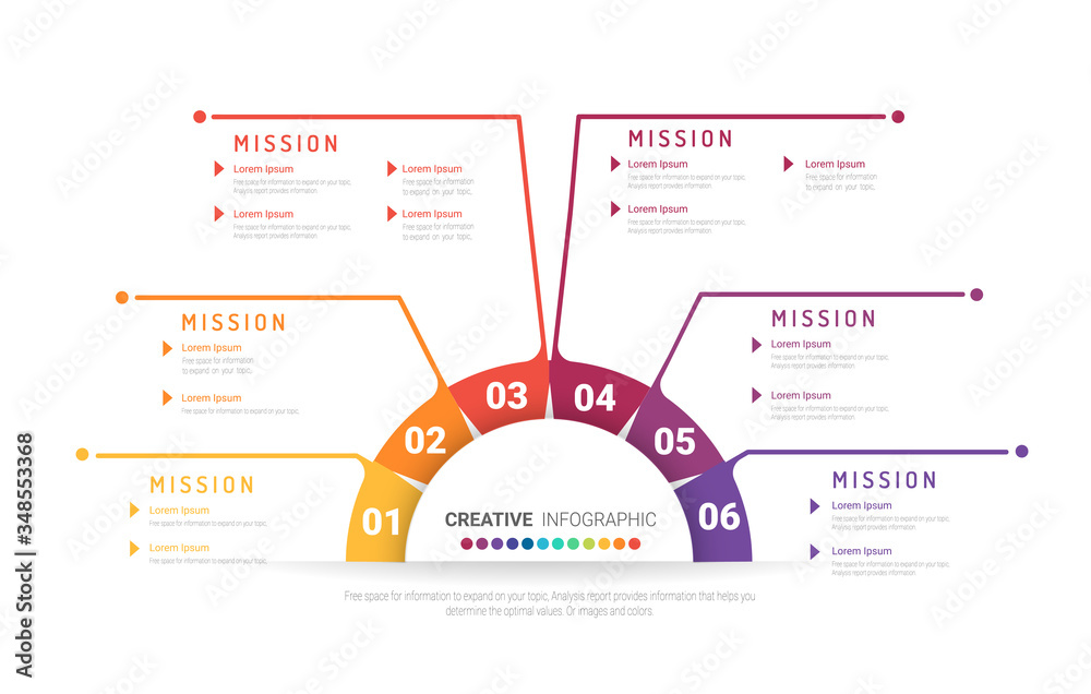 Circle infographics elements design with numbers 6 option, 6 step. can ...