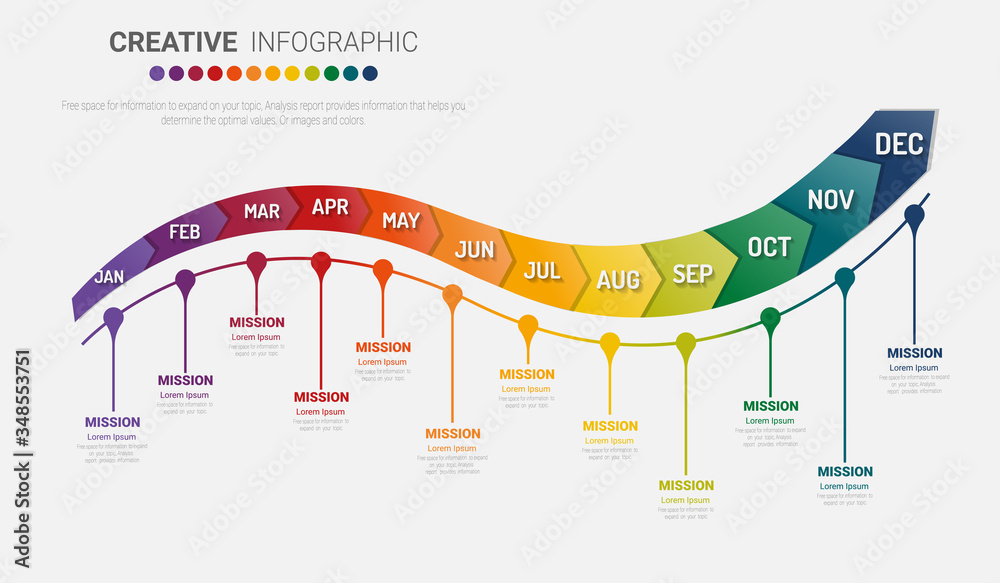 Timeline for 1 year, 12 months, infographics month planner design ...