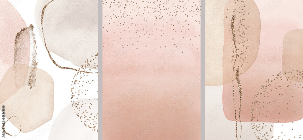 Blush, pink, ivory, beige watercolor Illustration and gold elements, on ...