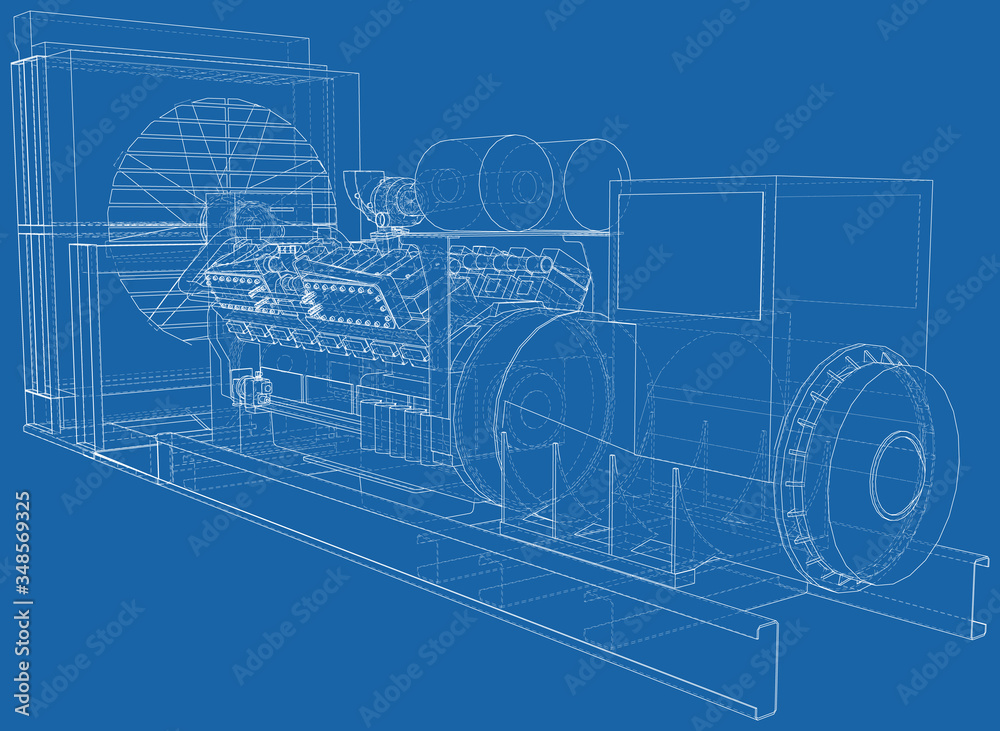 Generator. Diesel and gas industrial electric generator. The layers of ...