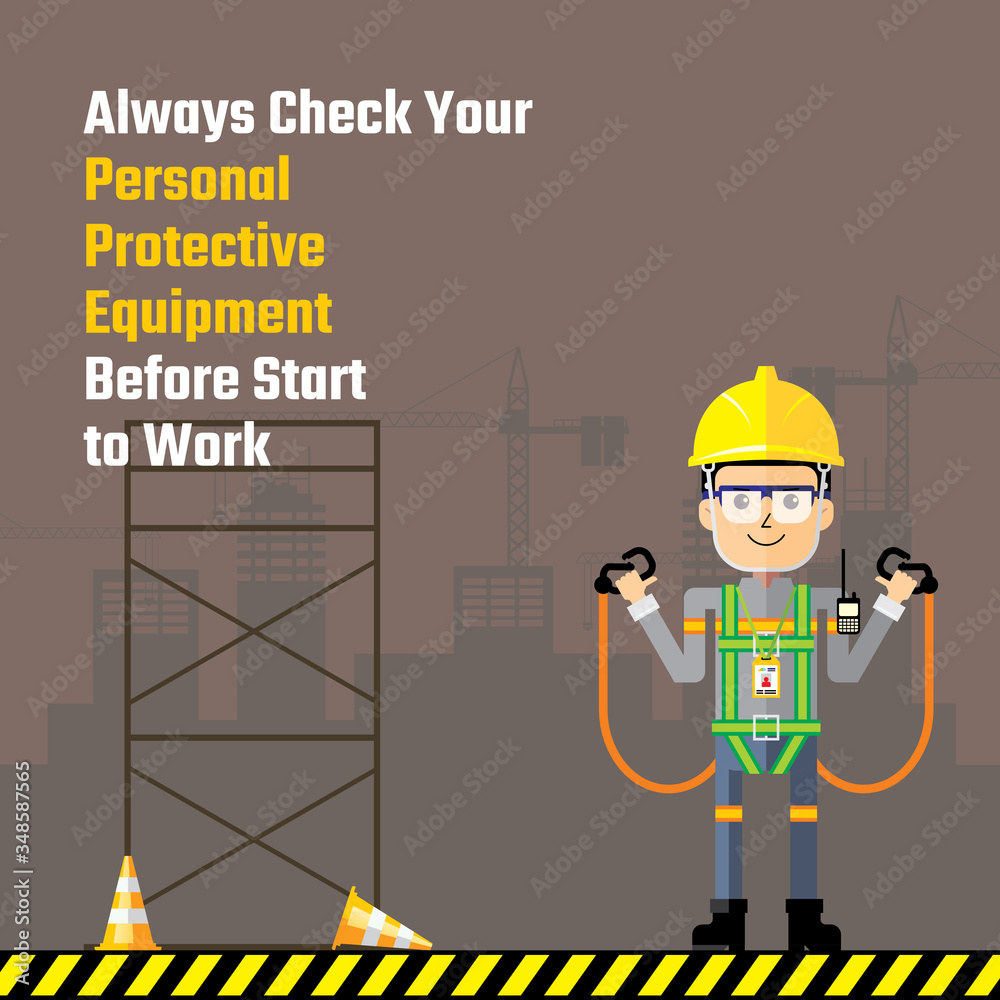 Vetor de Safety tips for check personal protective equipment before ...