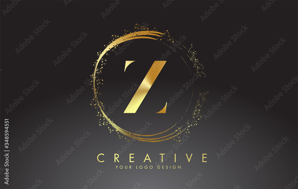 Z golden letter logo with golden sparkling rings and dust glitter on a ...