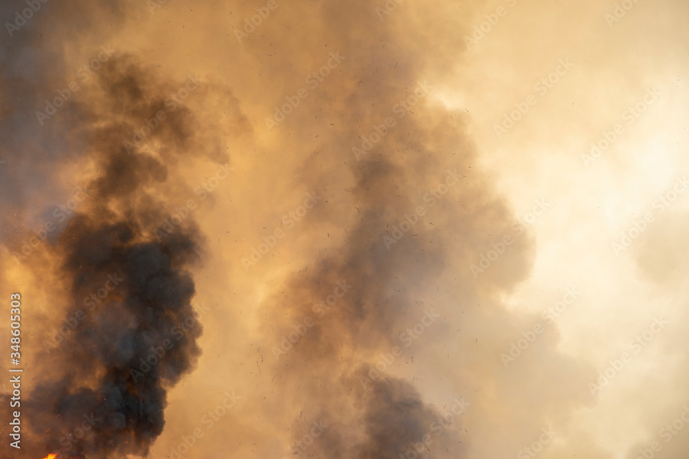 raging dust smoke pattern background of fire burn in grass fields ...