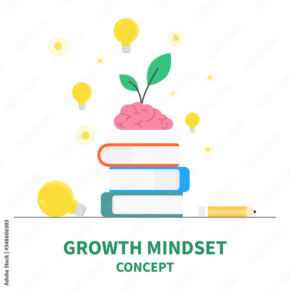 Growth mindset concept. Brain and growing tree. Idea and knowledge ...