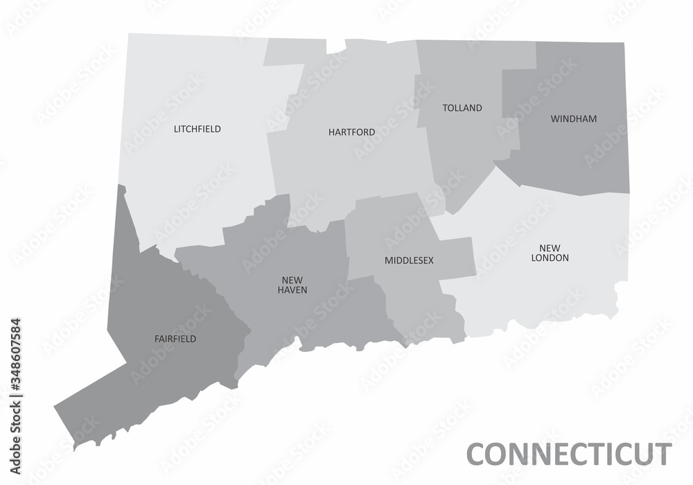 Connecticut counties map Stock Vector | Adobe Stock