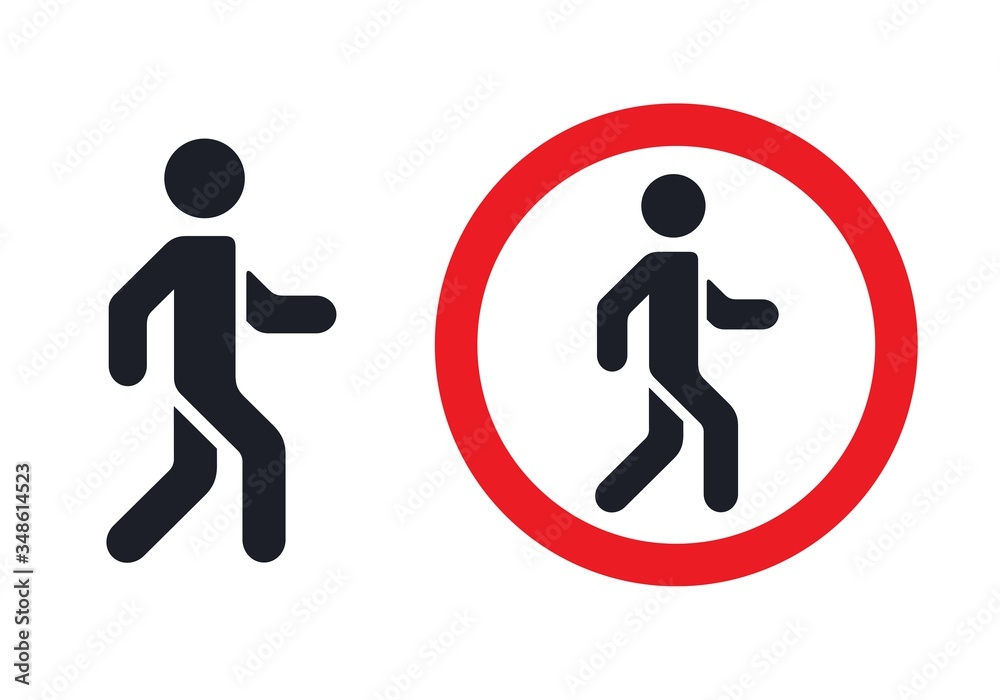Running man icon black silhouette and do not run, prohibition icon ...