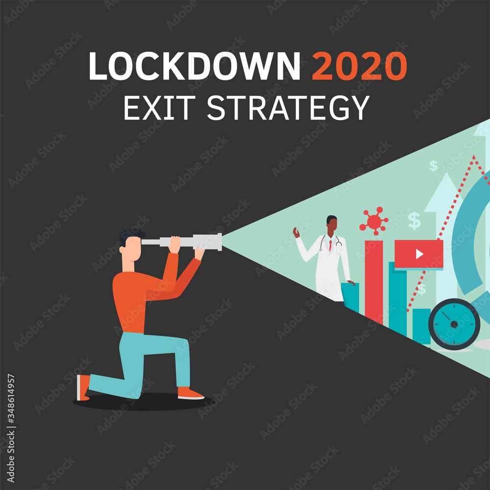 Vector flat style illustration of a man with telescope on knee ...