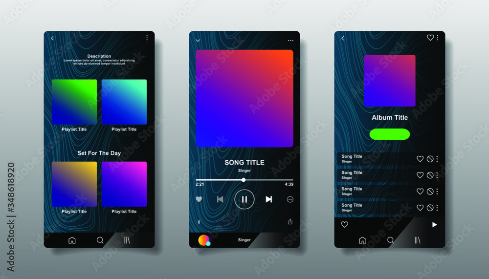 Social media network inspired by Spotify. Music player interface by ...