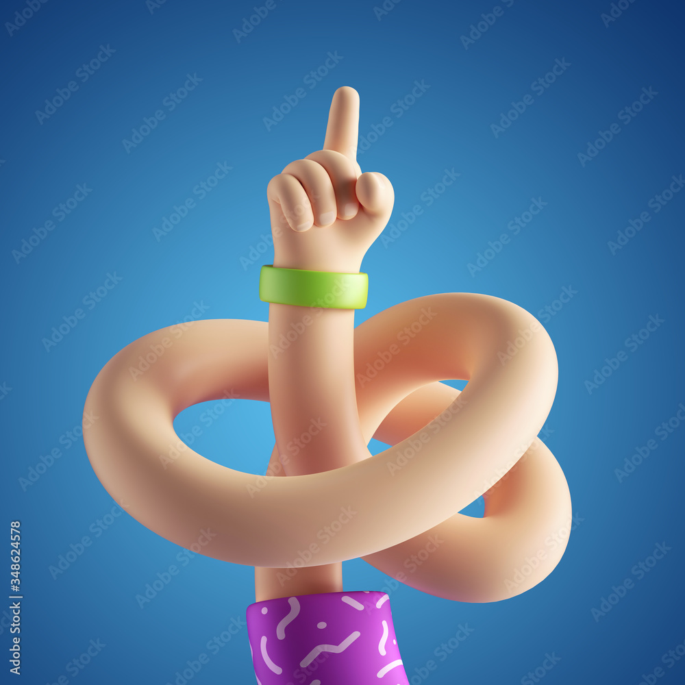 3d render, abstract cartoon character flexible boneless hand, funny ...