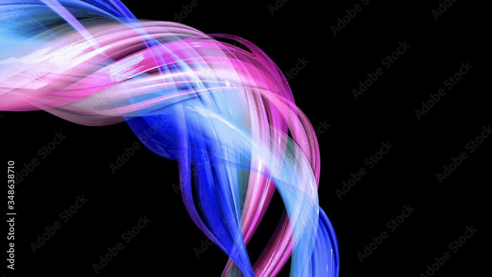 abstract multicolored transparent ribbons move around on a black ...