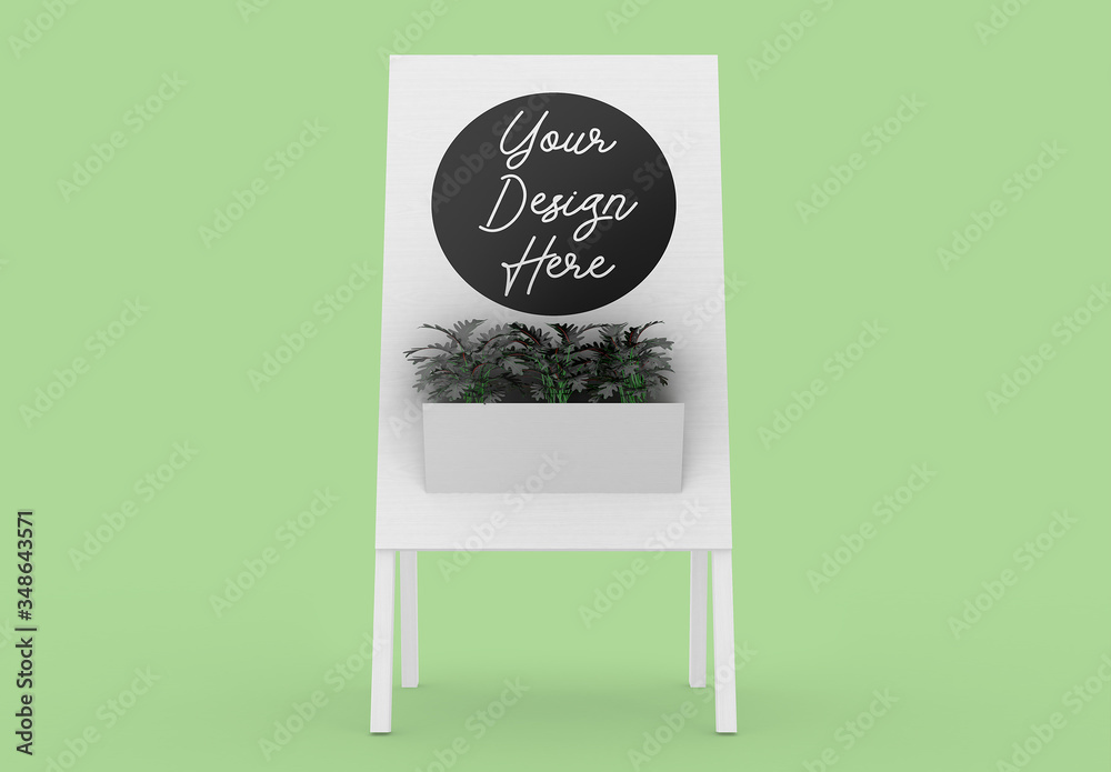White Wooden Advertising Board with Plants Mockup Stock Template ...