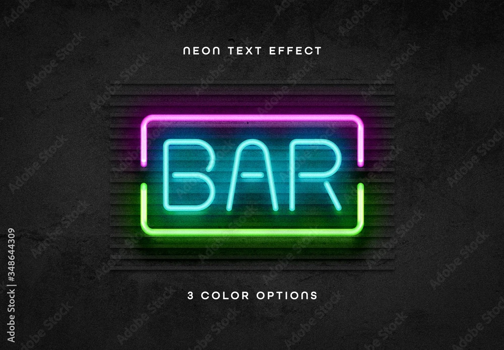 3 Color Neon Text Effect Mockup Stock Template | Adobe Stock