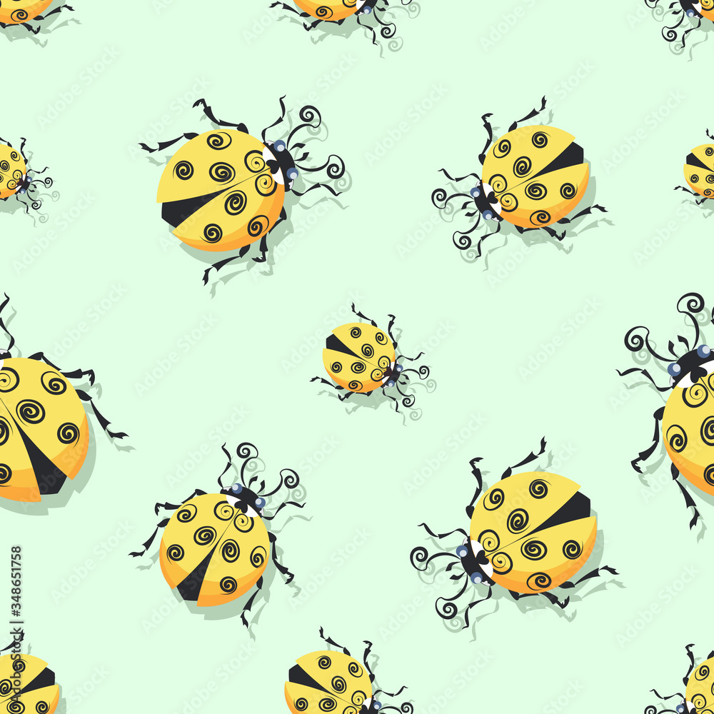 Ladybug, ladybird. Pattern. Vector cartoon character. Cute yellow ...