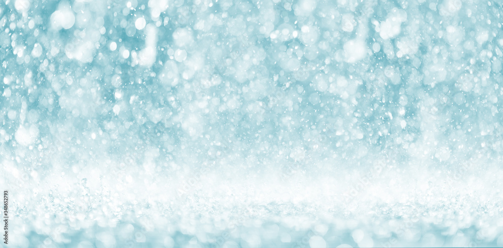 blue color tone of close up rain water drop falling to the floor in ...