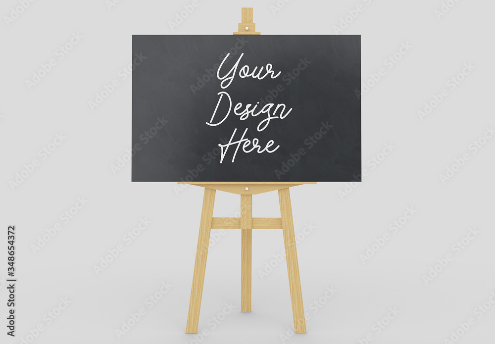 Wooden Easel Stand with Horizontal Chalkboard Display Mockup Stock ...