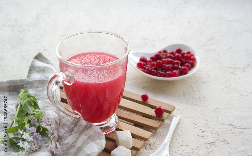 Traditional Russian hot drink red currant jelly or kissel in a ...