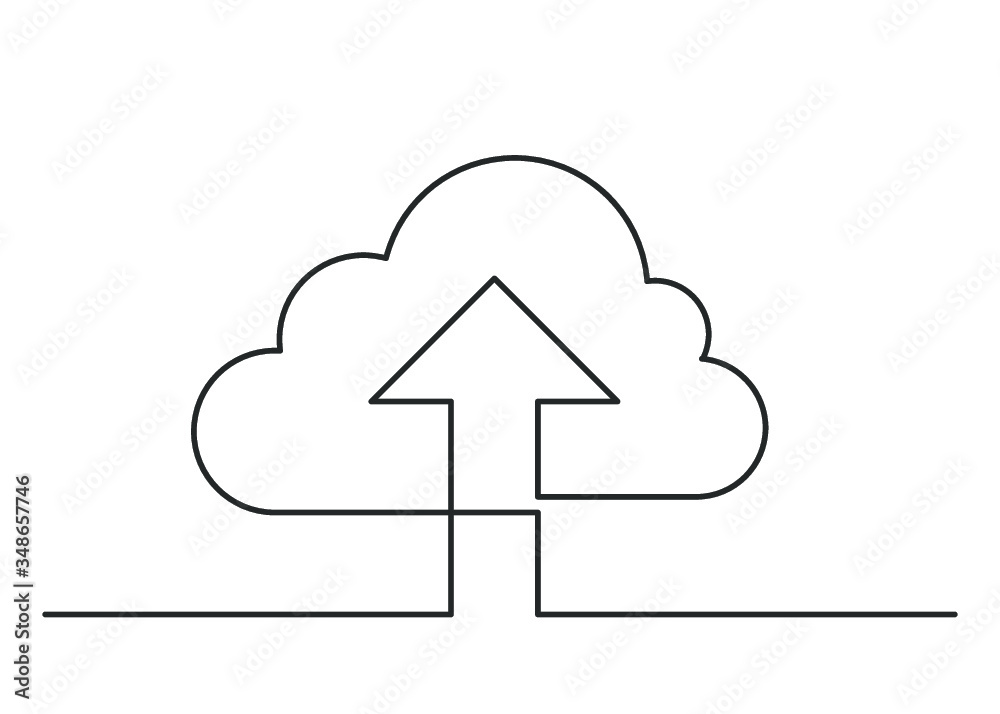 Continuous line drawing of cloud with arrow on white background. Vector ...