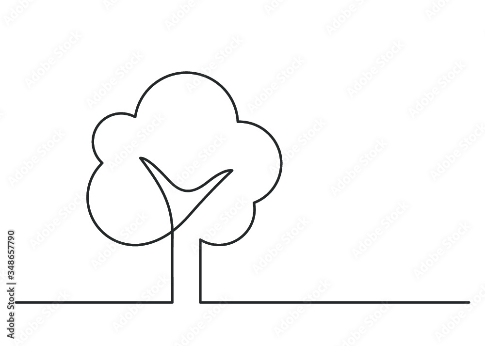Continuous line drawing of simple tree on white background. Vector ...