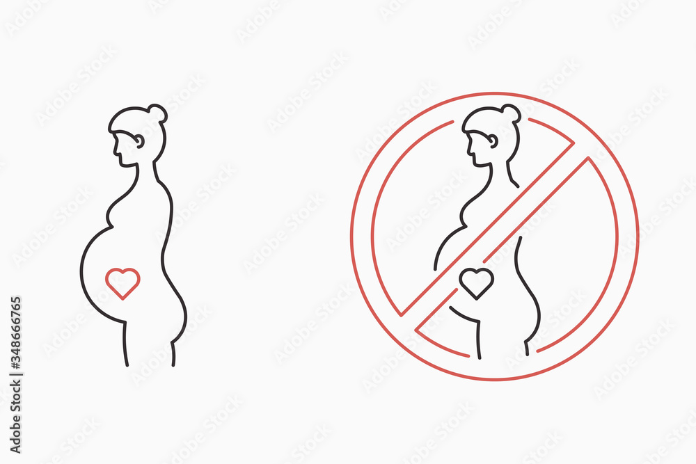 Expecting a baby icon. No access for pregnant woman. Line design ...