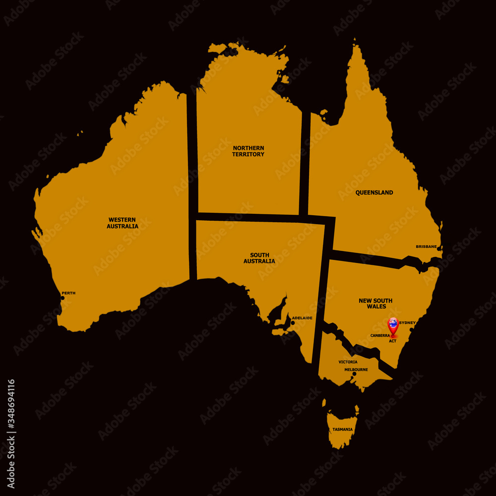 Map of Australia. Australian infographic. Bright Map regions of ...