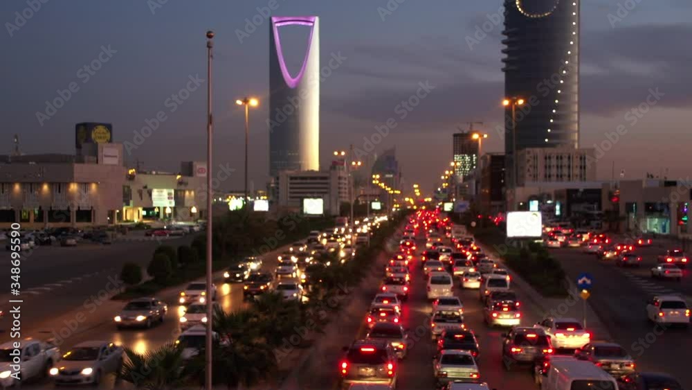 RIYADH, SAUDI ARABIA - JANUARY 11, 2018: A traffic congestion builds up ...