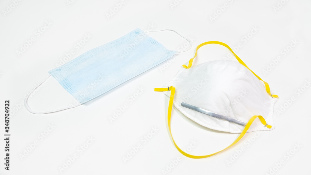 Two different types of face mask - surgical mask and n95 respirator on ...