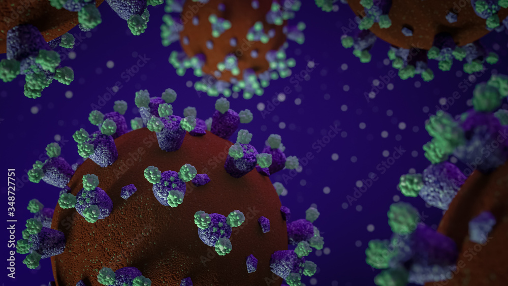 Multiple 3D modeled and rendered COVID-19 novel coronavirus virus ...