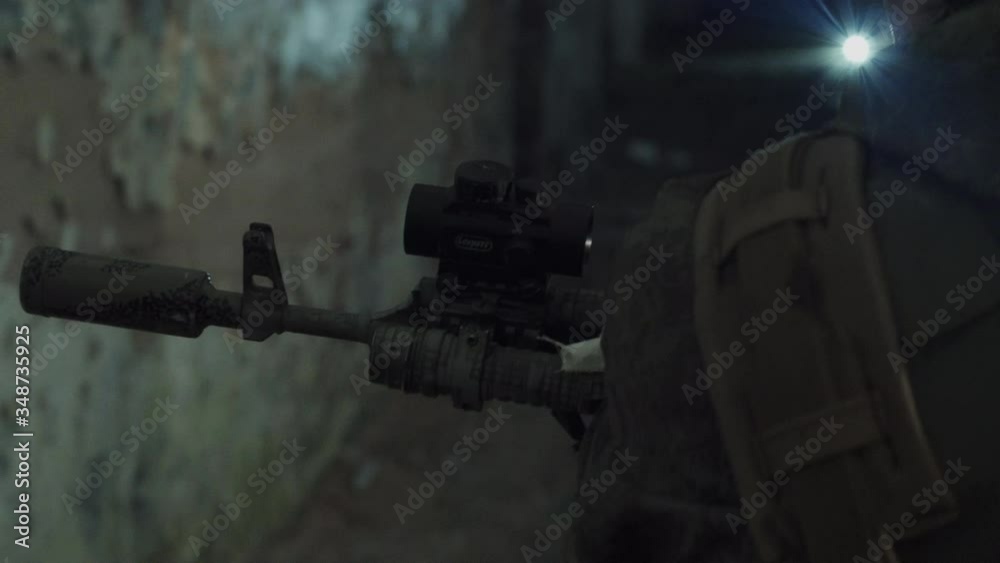 Soldier Shooting From A Machine Gun On A Shooting Range, Close Up ...