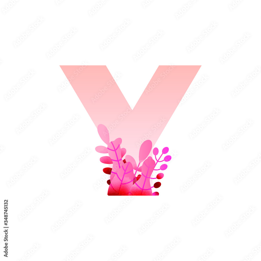 Botanical Alphabet Series - Letter Y vector with botanic branch bouquet ...