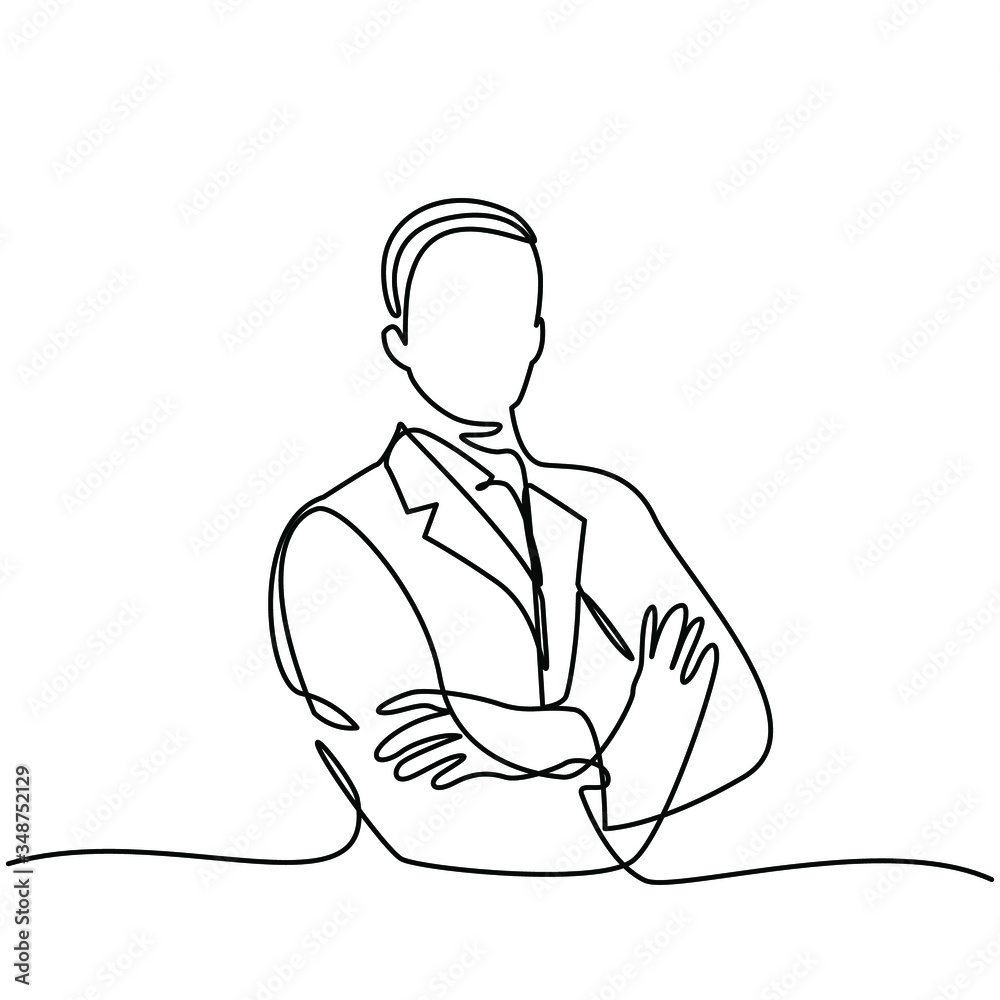 continuous line drawing of Successful business owners stand with their ...