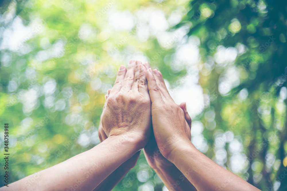 People hands assemble as a connection meeting teamwork concept. Group ...