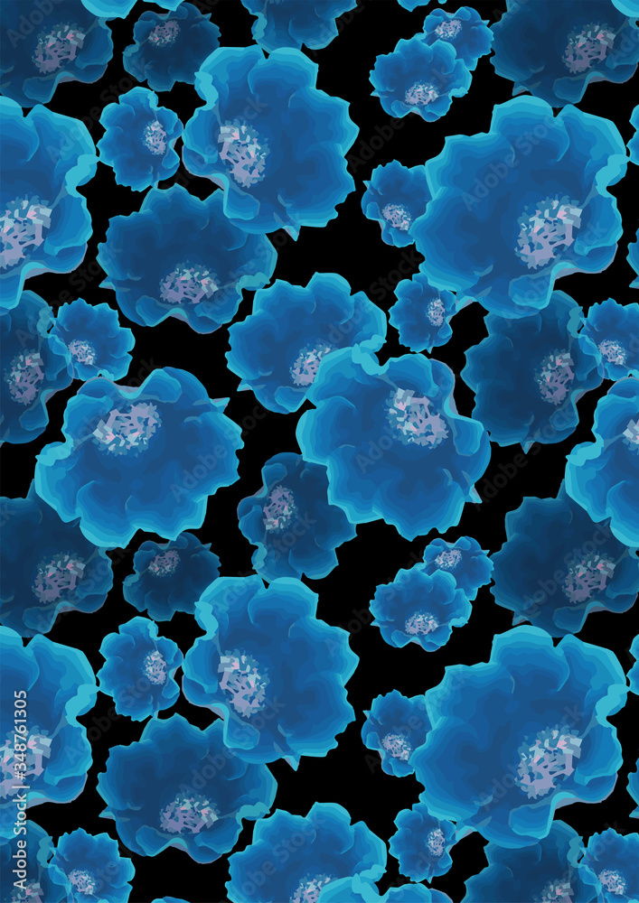 Cover design of blue flowers in a vector style. A4 ilustration for ...