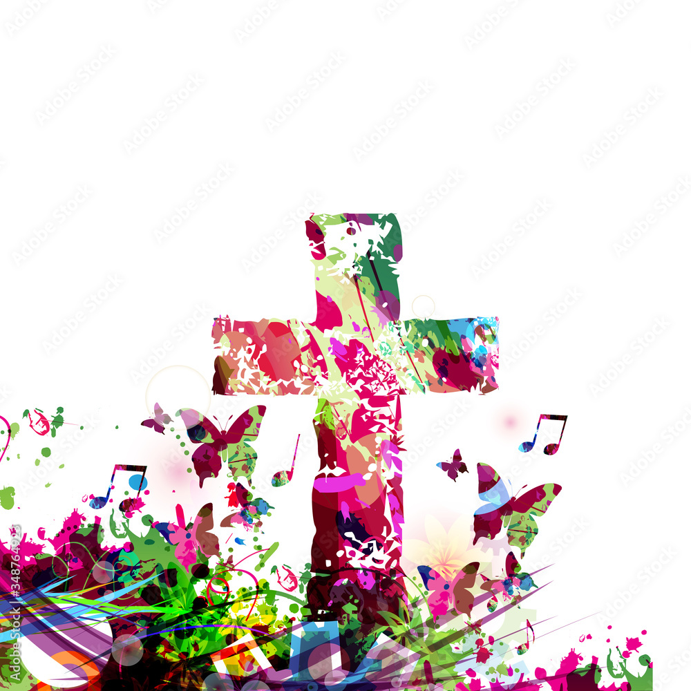 Colorful christian cross with music notes isolated vector illustration ...