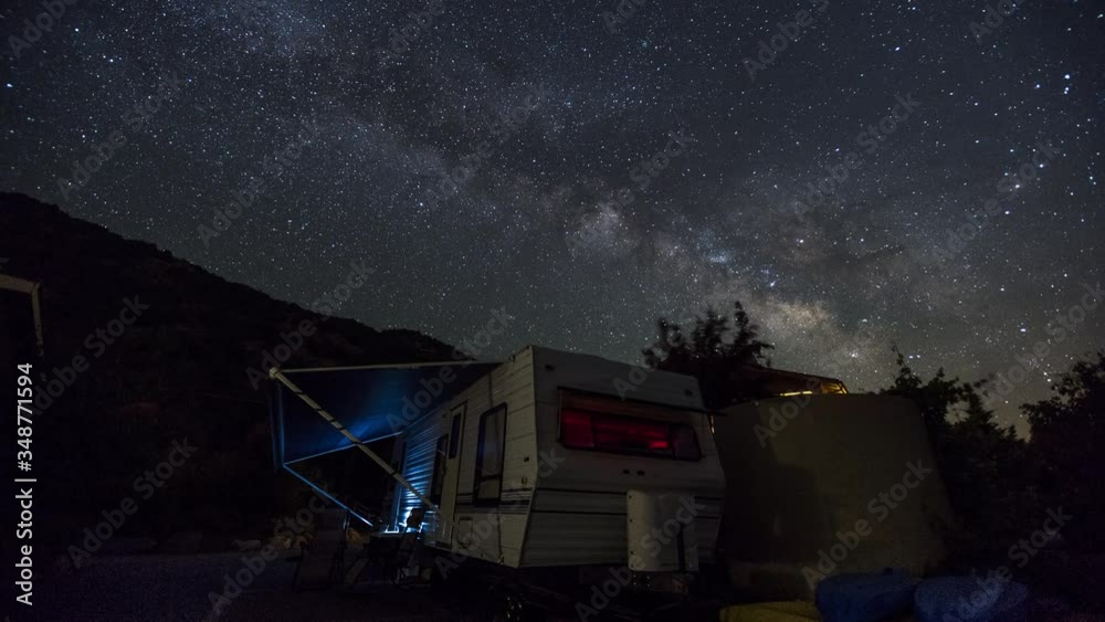 Stars Starry Night Sky Milky Way over an RV Camper Time Lapse Stock ...