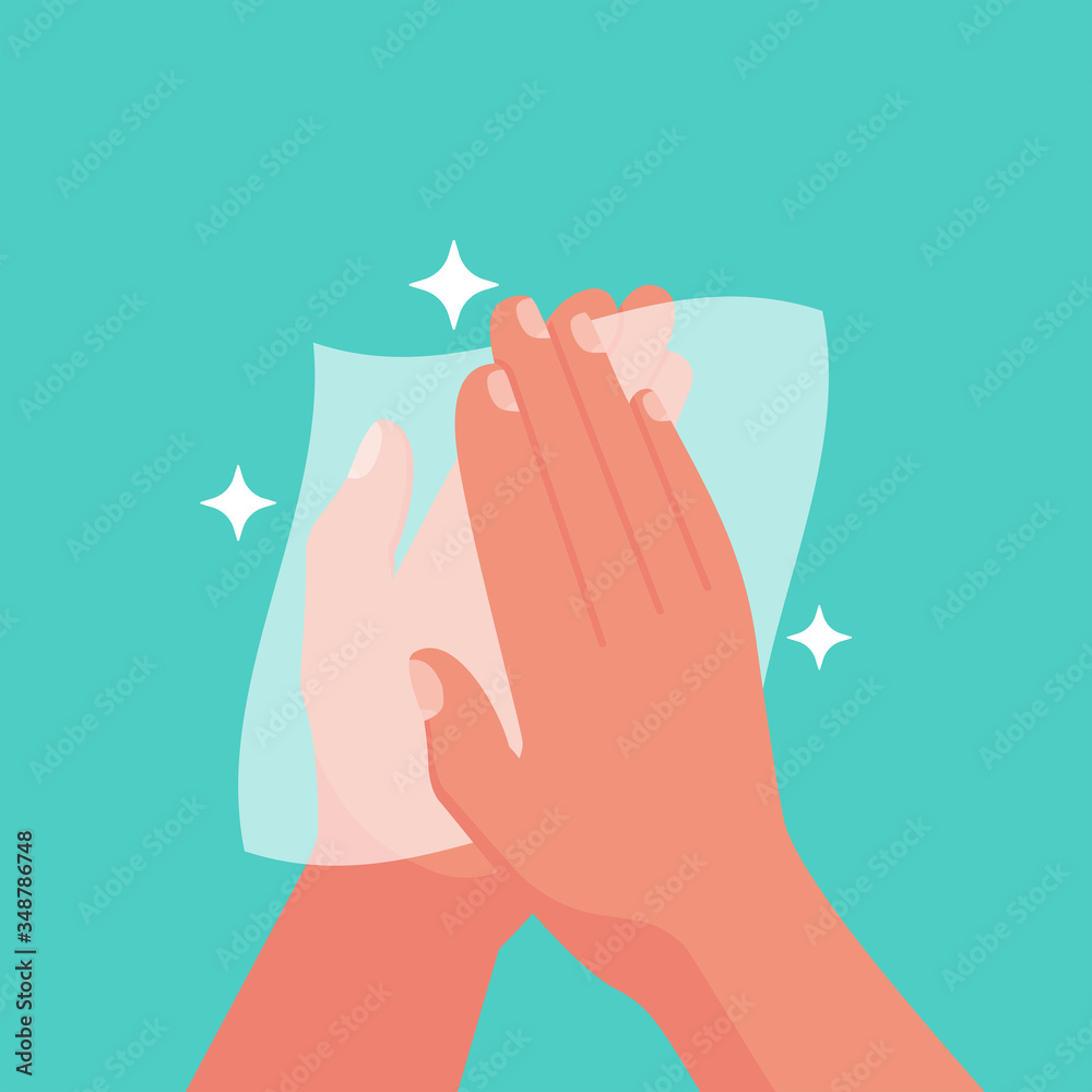 Wipe your hand with damp cloth flat icon. Wipe skin paper tissue. Wash ...