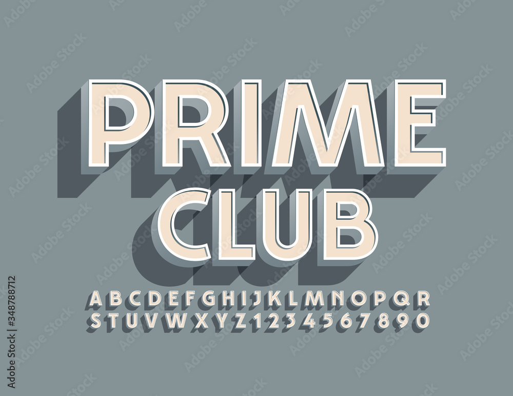 Vetor de Vector Old Fashioned style banner Prime Club. 3D Retro Font ...